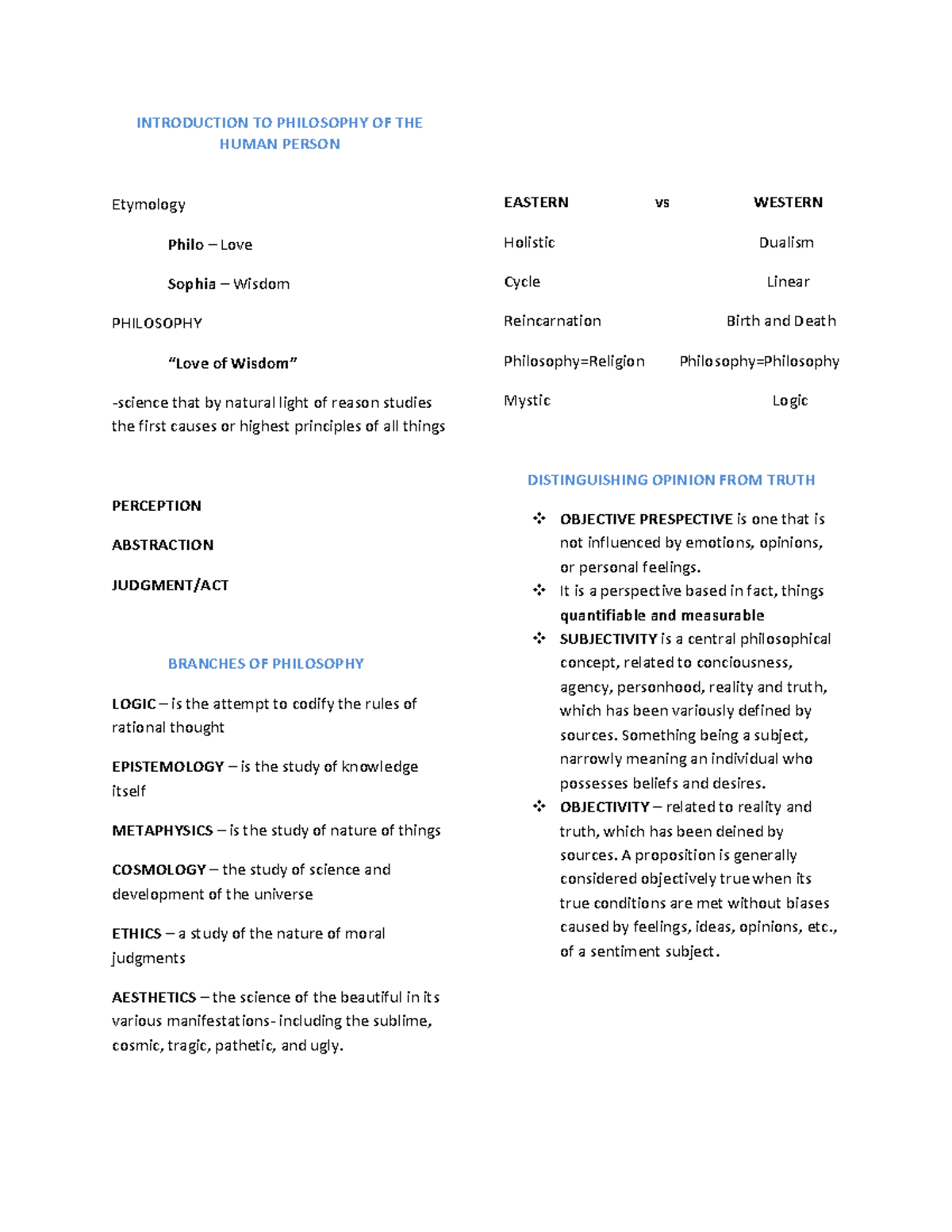 Philosophy Reviewer - philosophpy - INTRODUCTION TO PHILOSOPHY OF THE ...