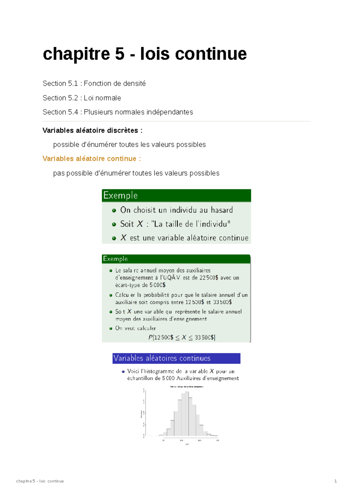 Chapitre 5 - lois continue - chapitre 5 - lois continue Section 5 : Fonction de densité Section ...