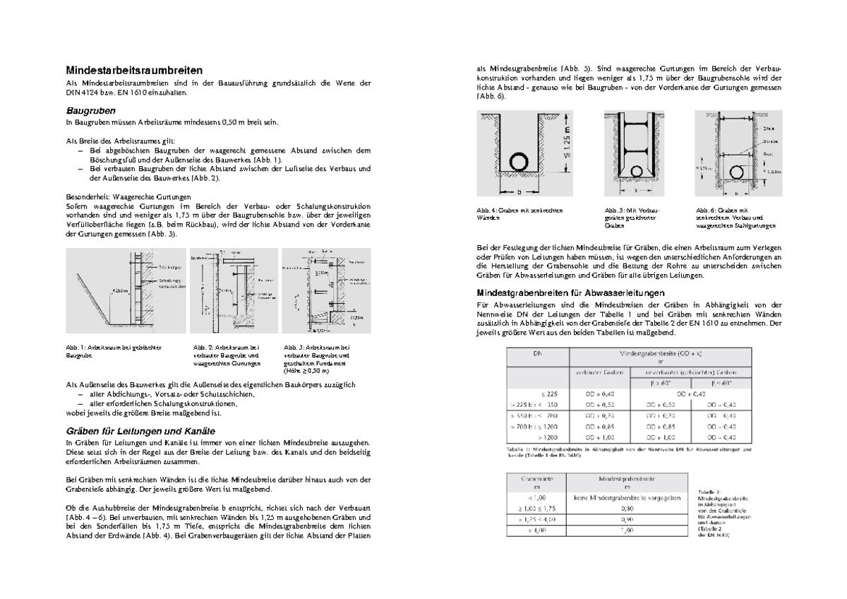 Infoblätter - Mindestarbeitsraumbreiten - Mindestarbeitsraumbreiten Als ...
