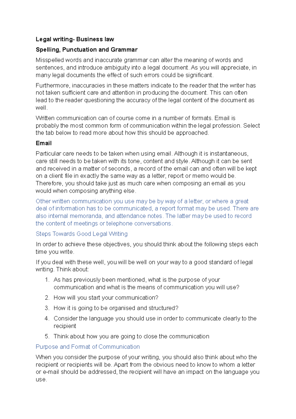 Legal Business Law: Spelling Punctuation and Grammar - Studocu