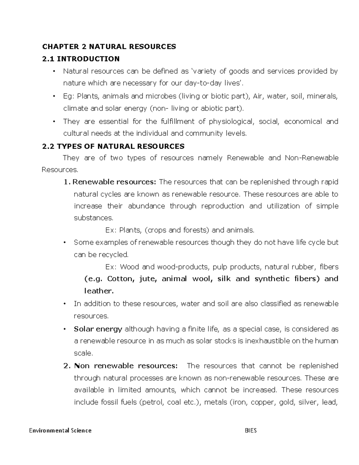 EVS Chapter 2 - Jsijd - CHAPTER 2 NATURAL RESOURCES 2 .1 INTRODUCTION ...