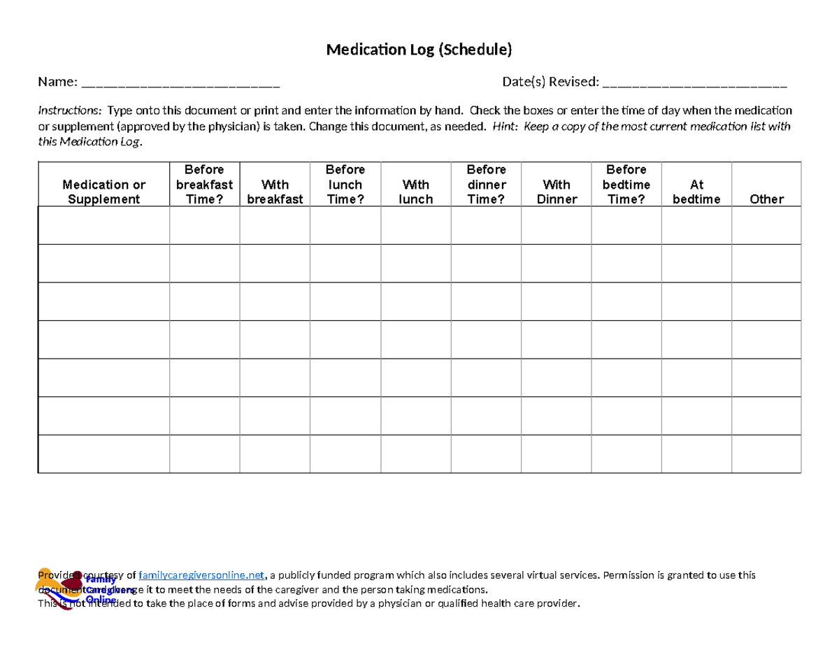 Med Log 2021 - Med notes - Medication Log (Schedule) Name ...