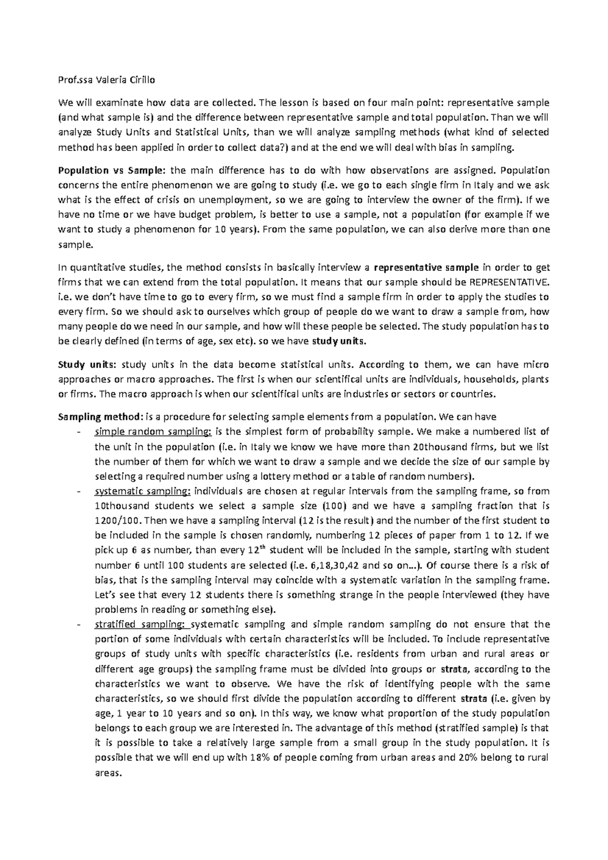Lecture 3 - appunti lezione 3 prof cirillo - Prof Valeria Cirillo We ...