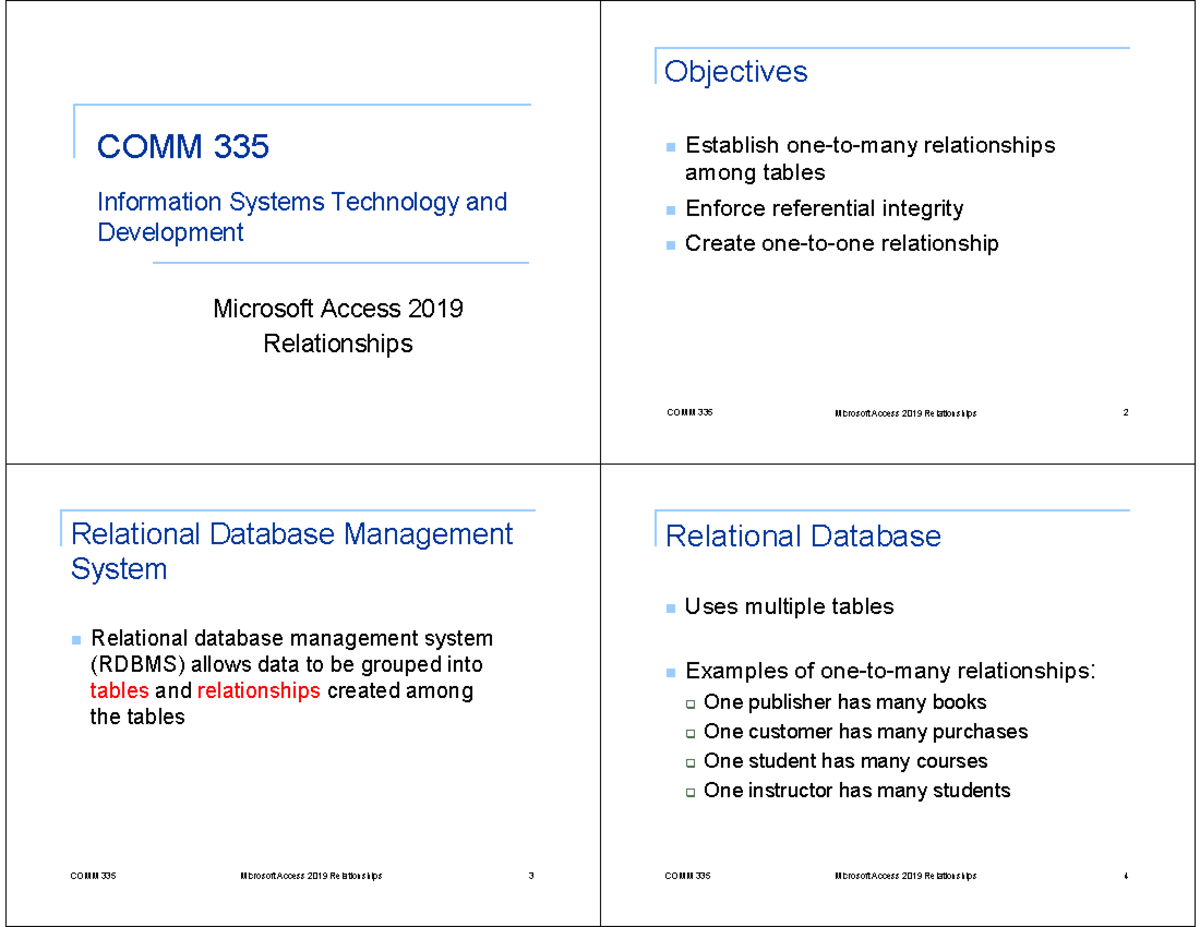 C335 Access 2019 Relationship Comm 335 Information Systems Technology