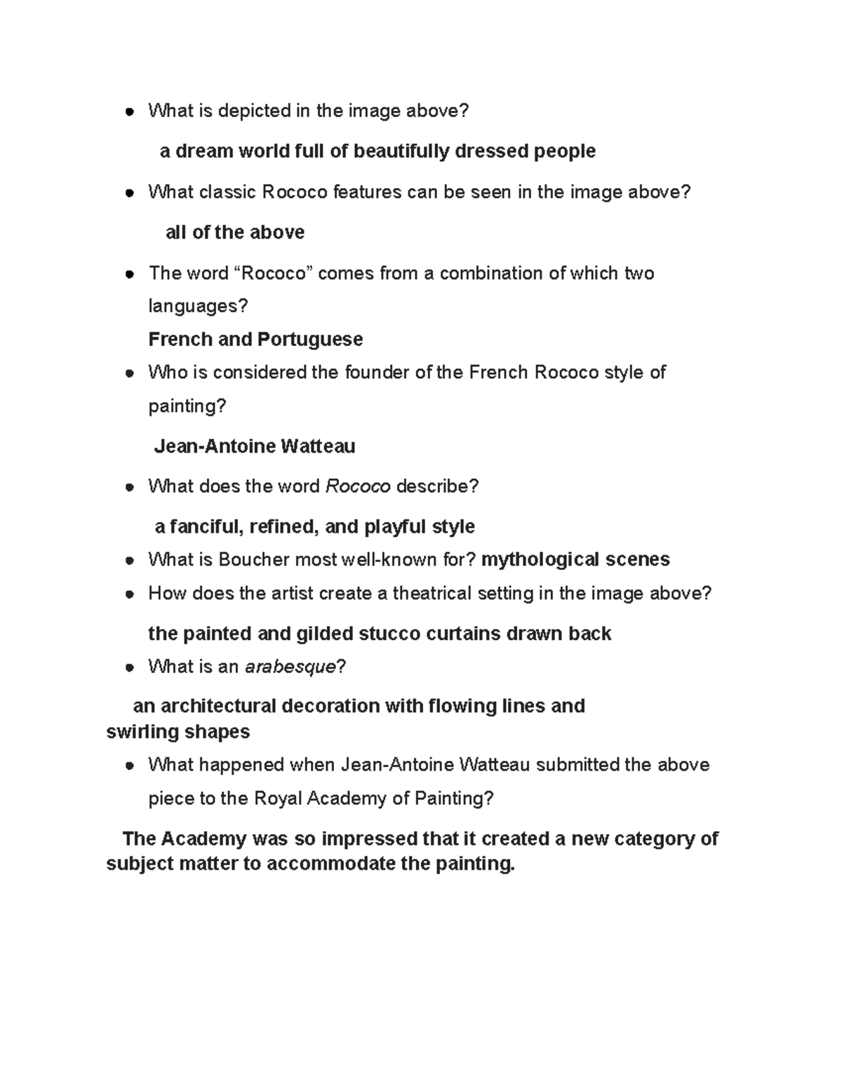 Rococo Style Quiz - You can use this for notes. - What is depicted in ...