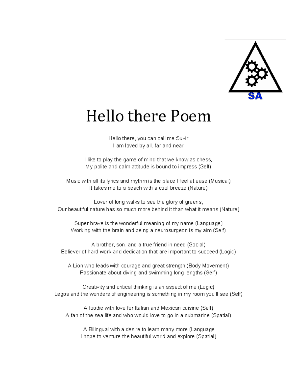 The Poem of the Greats - Hello there Poem Hello there, you can call me ...
