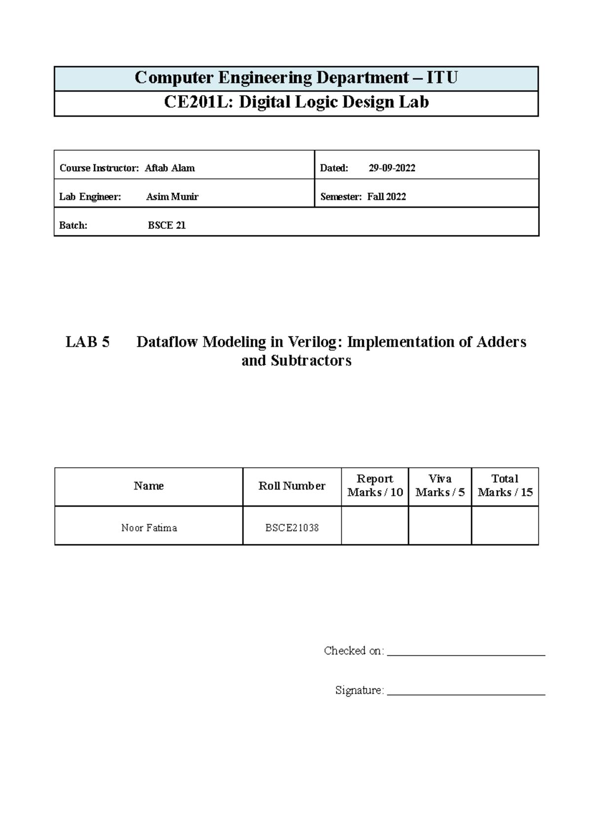 Lab 5 DLD CE21 - Digital logic design - Computer Engineering Department ...