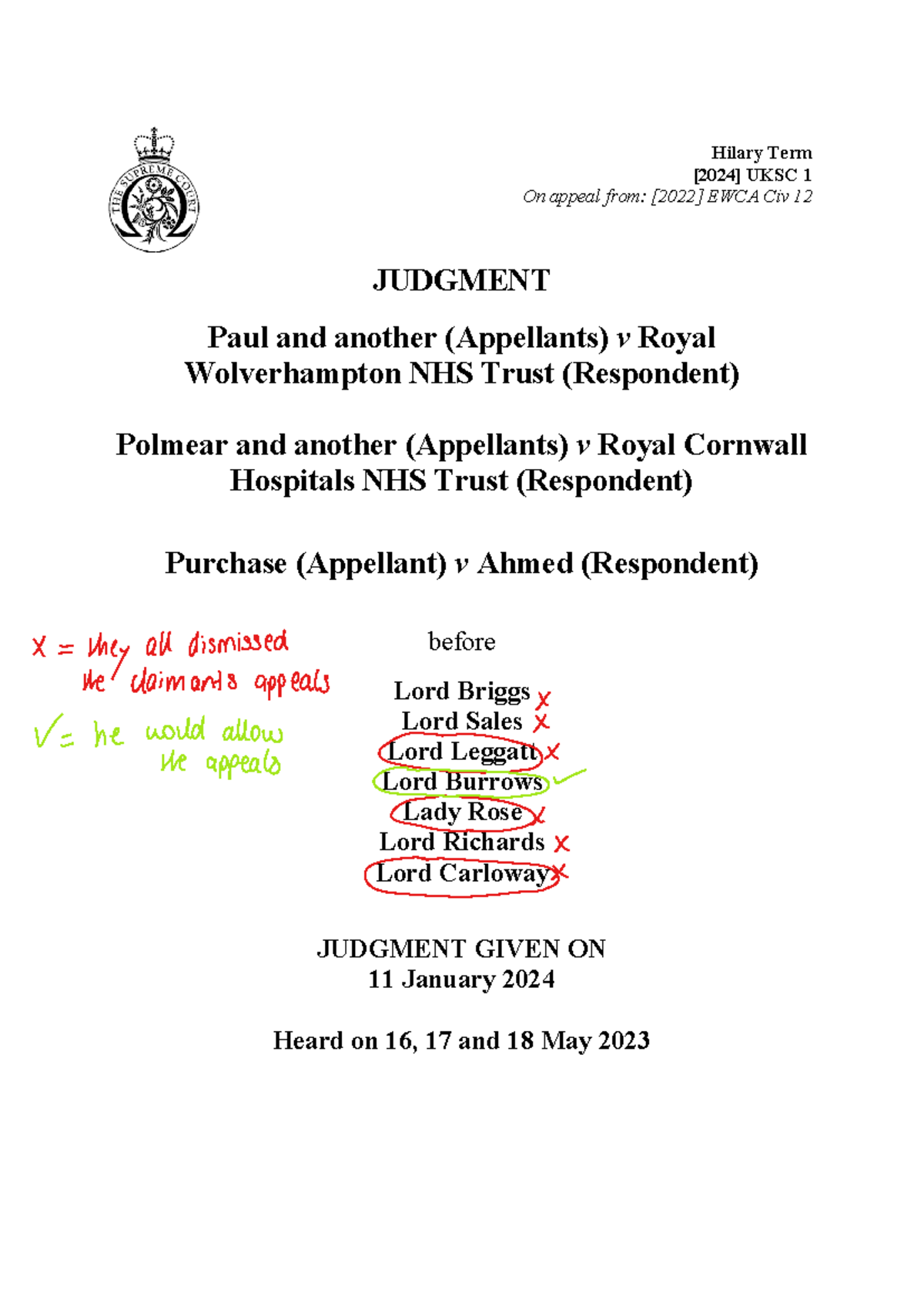 Paul & another [2024] UKSC 1 - Hilary Term [2024] UKSC 1 On appeal from ...