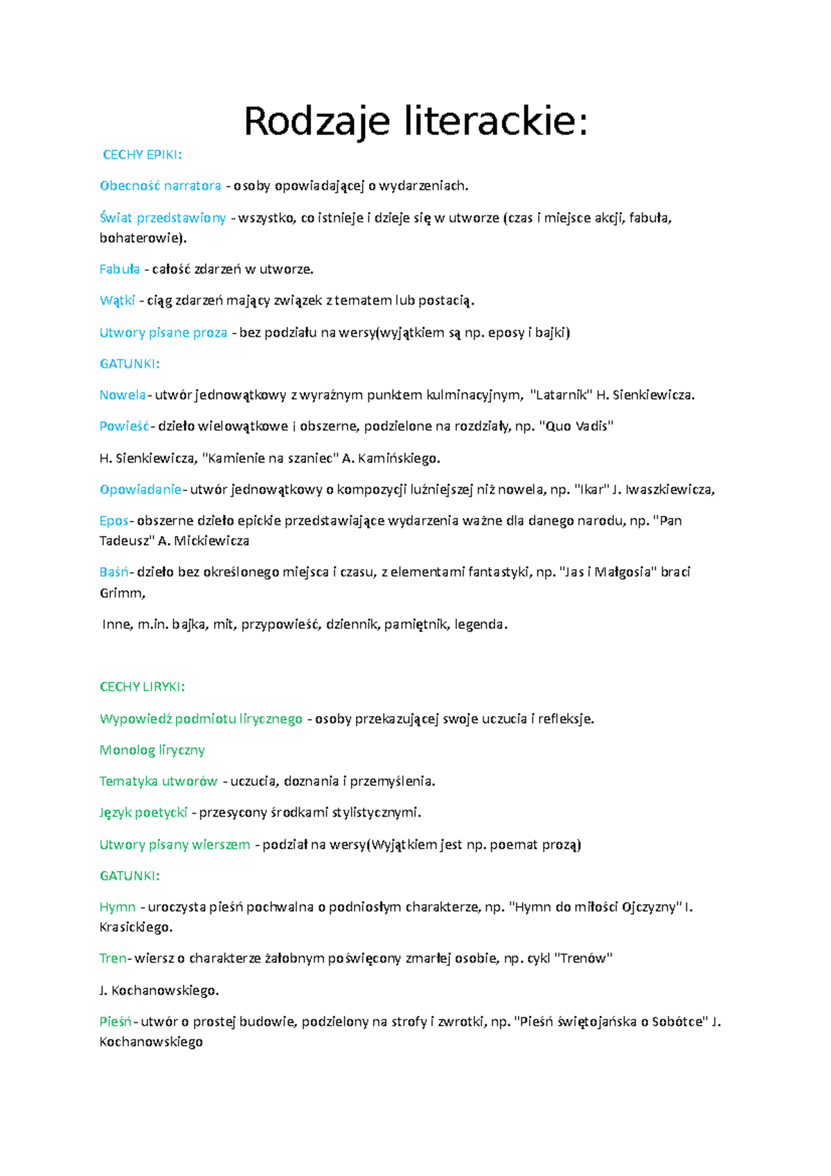 Rodzaje literackie - Rodzaje literackie: CECHY EPIKI: Obecność ...