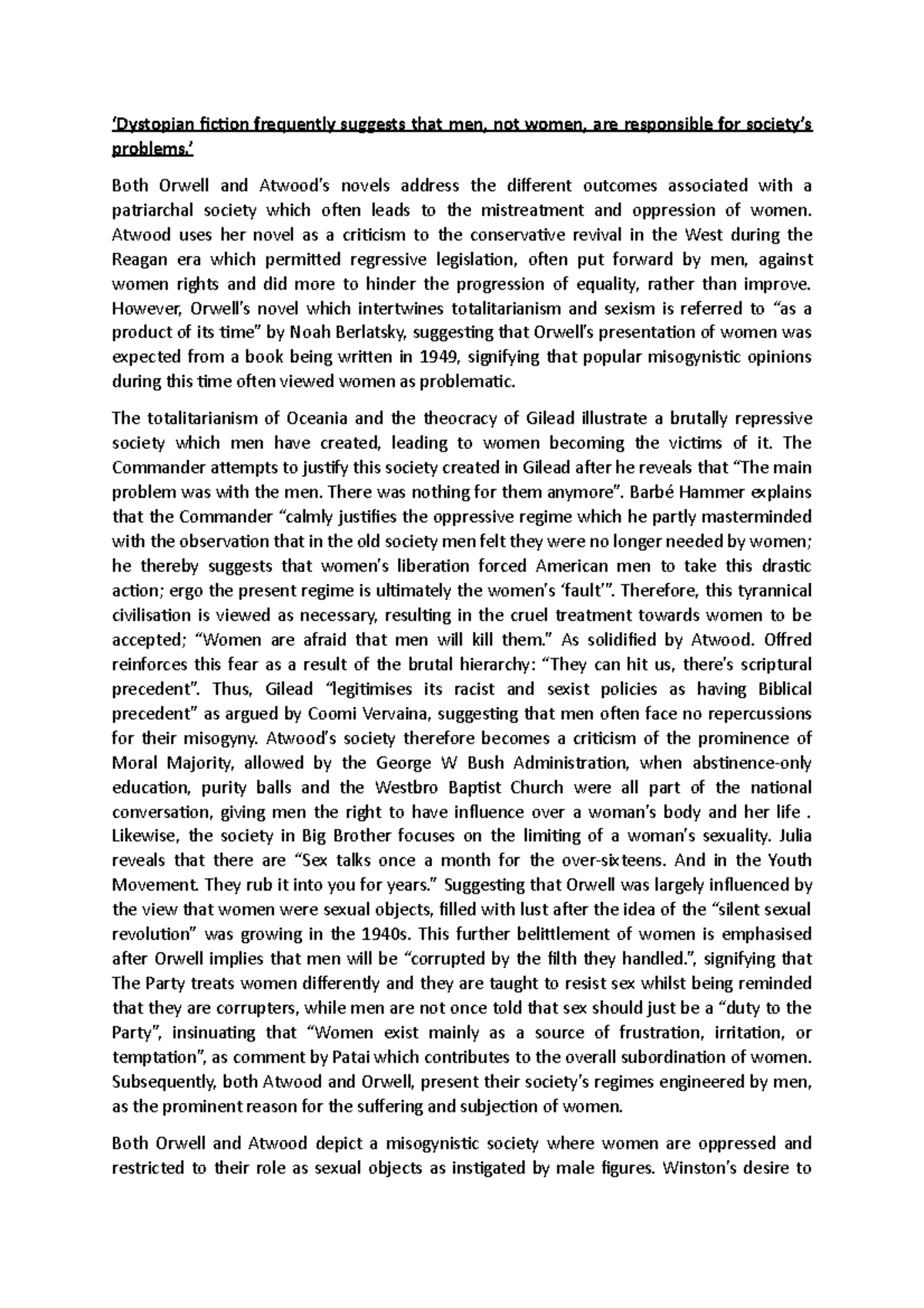 ‘Dystopian fiction frequently suggests that men, not women, are ...