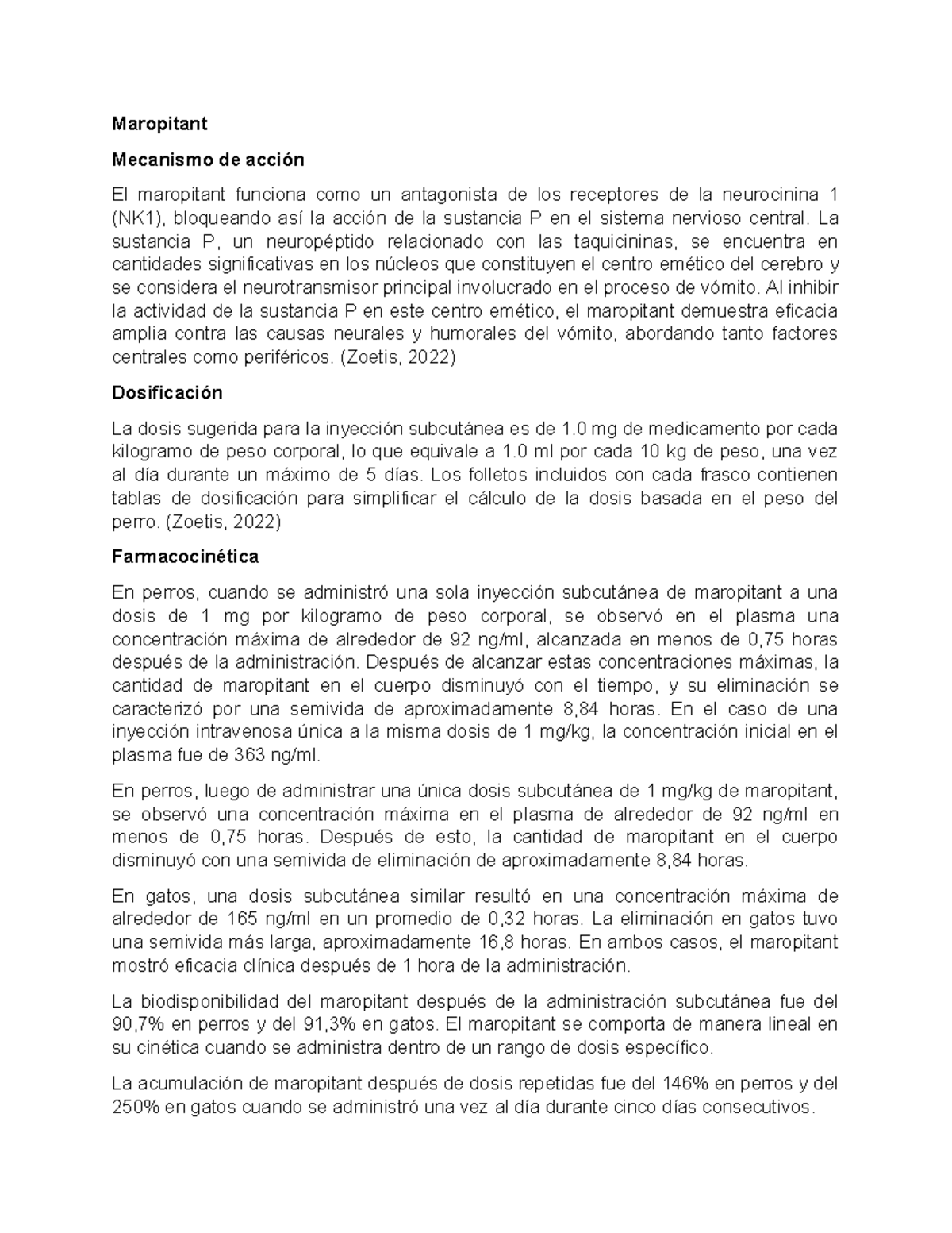 Maropitant - Resumen Farmacología I & II - Maropitant Mecanismo de ...