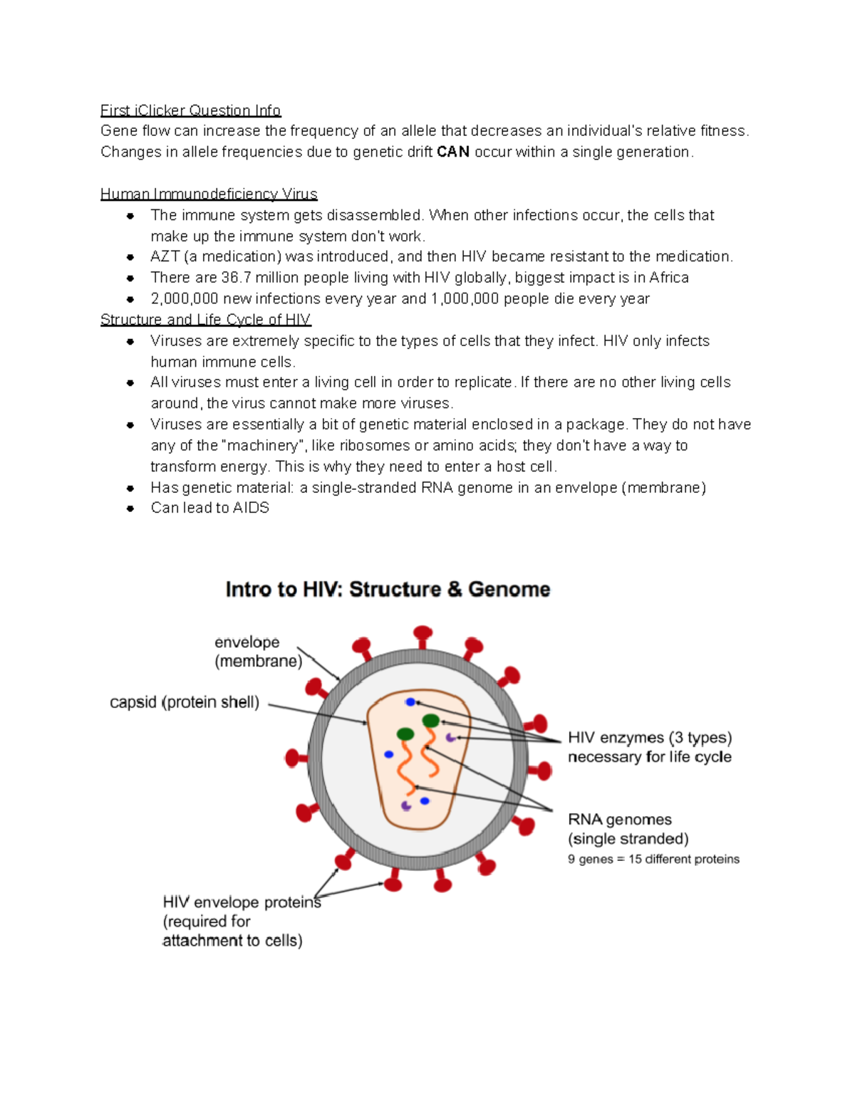Lecture 35 Notes - HIV Summary, Structure, and Life Cycle - First ...