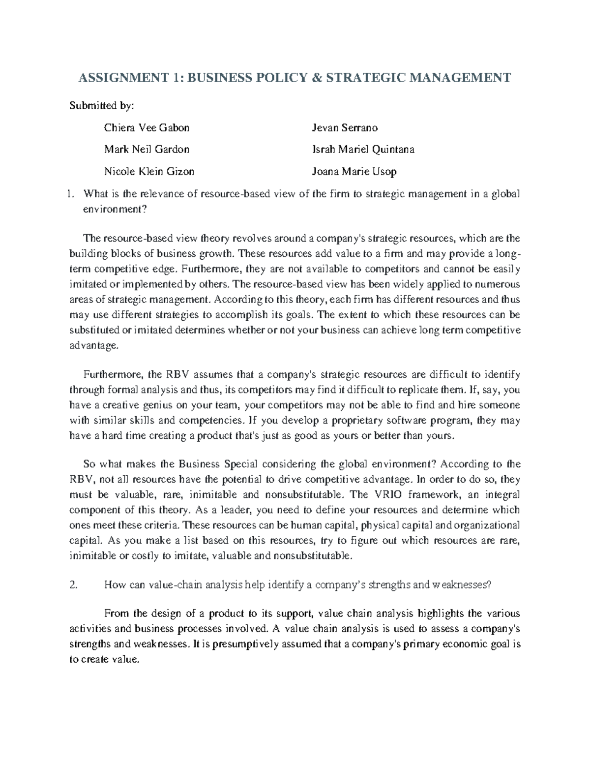 Strama - Assignment 1 - ASSIGNMENT 1: BUSINESS POLICY & STRATEGIC ...