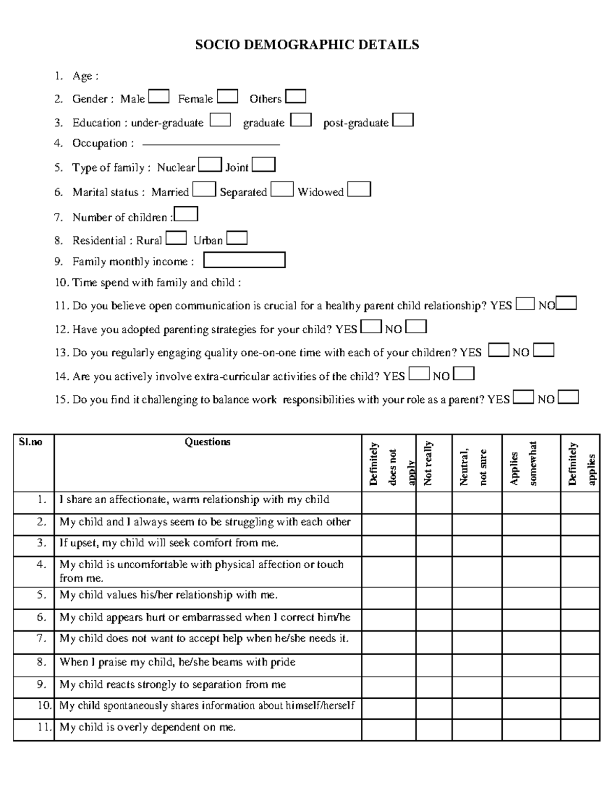 Parent Child Relationship Amoung Young Adults - SOCIO DEMOGRAPHIC ...