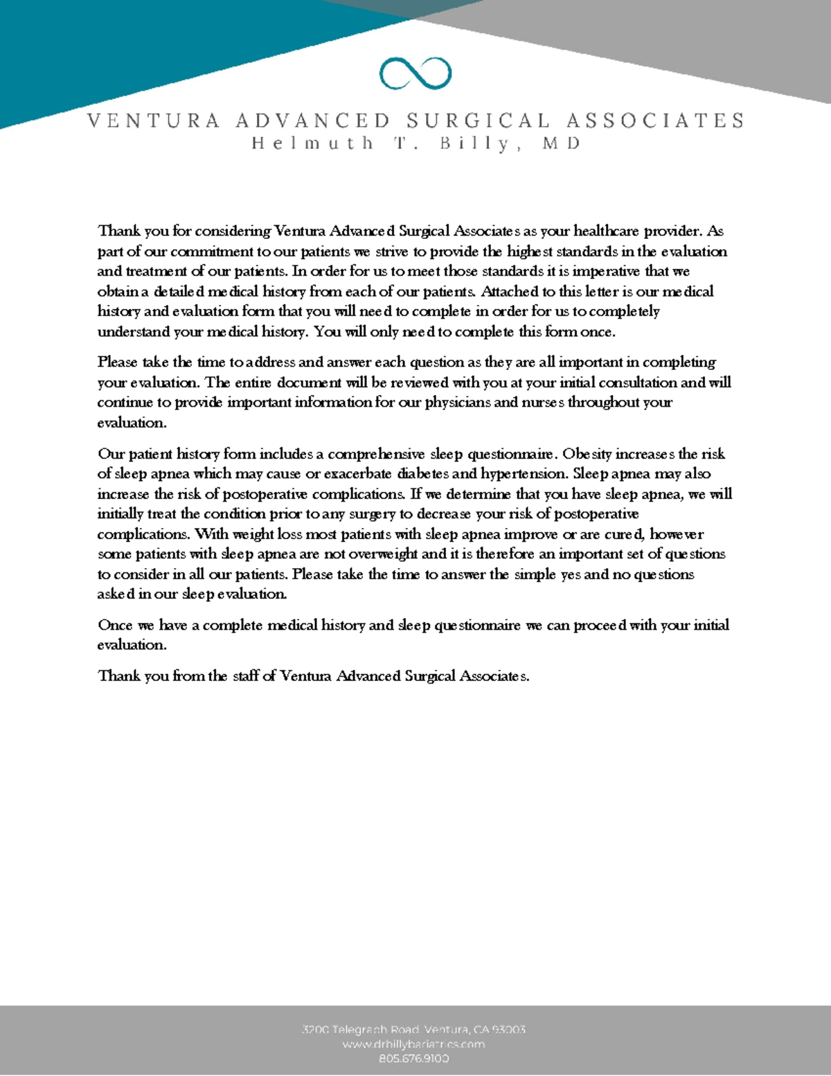 New Patient Forms - Thank you for considering Ventura Advanced Surgical ...