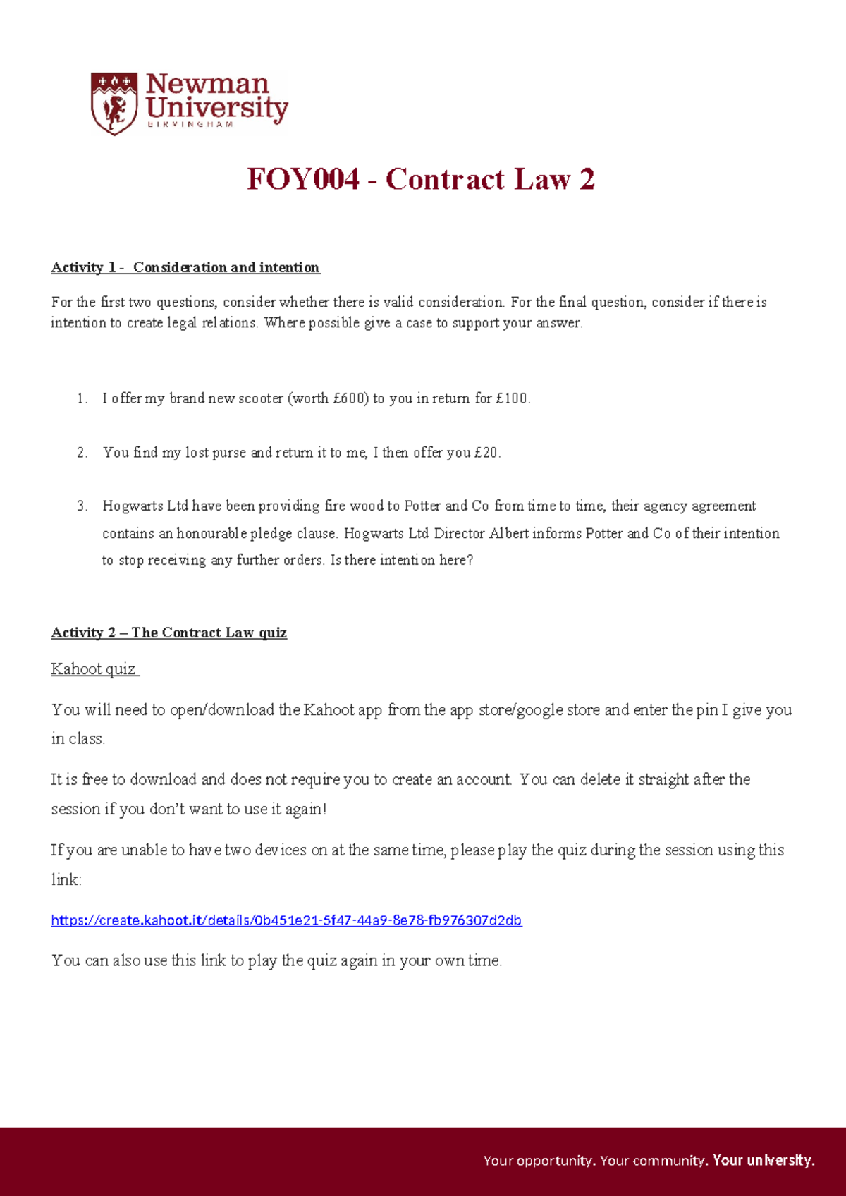 Foy004 contract 2 activities - Your opportunity. Your community. Your ...