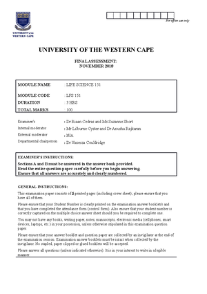 LFS151 - UWC - Life Sciences 151 (Sf) - Studocu