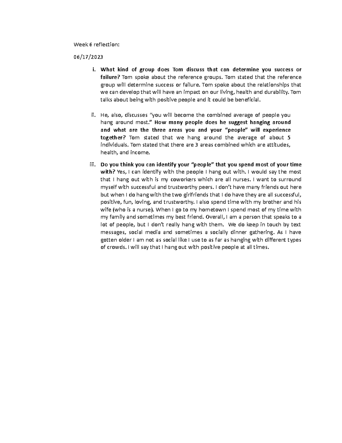 Week 6 reflection Mindfuless TN Michelle Robinson - Week 6 reflection: 06/17/ i. What kind of ...