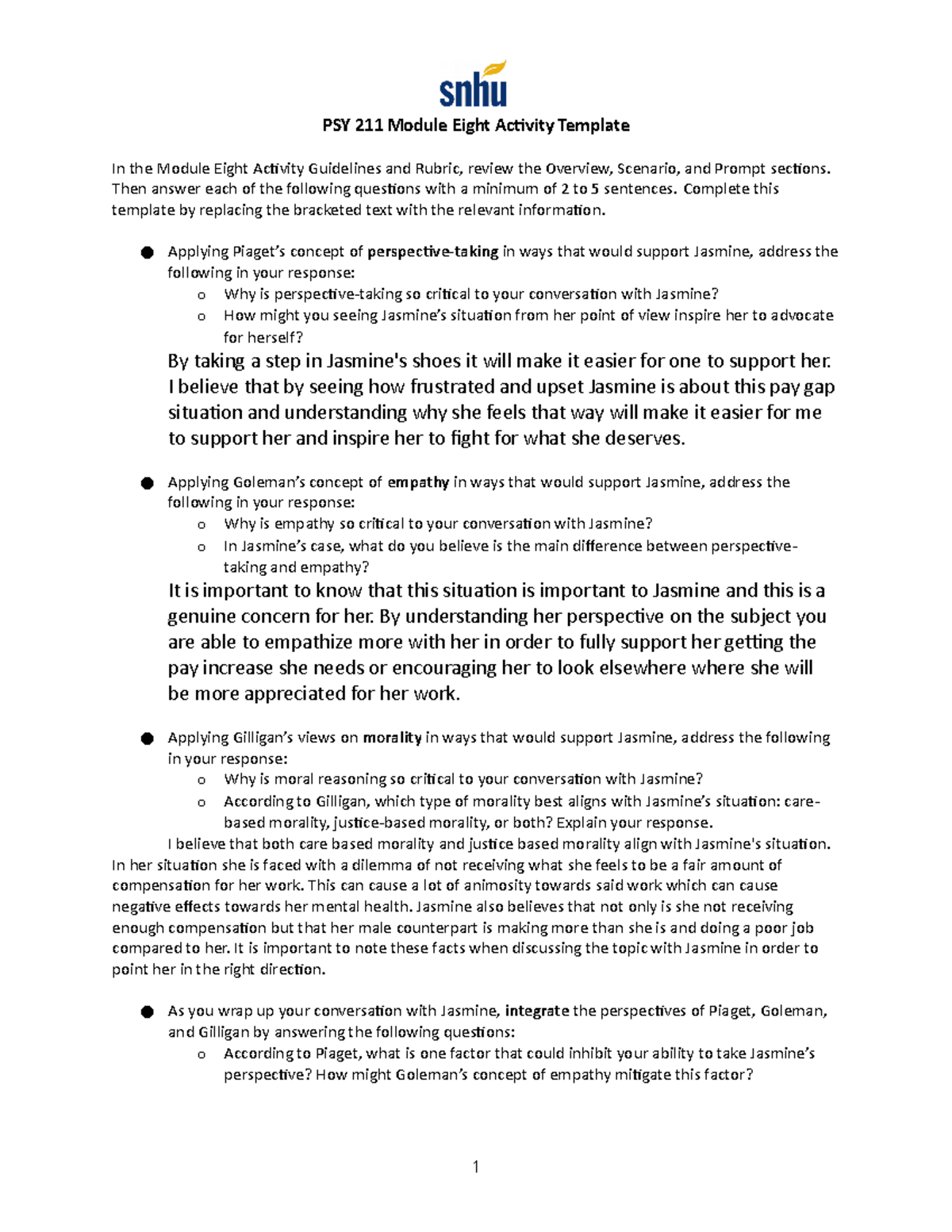 PSY 211 Module Eight Activity - Then answer each of the following ...