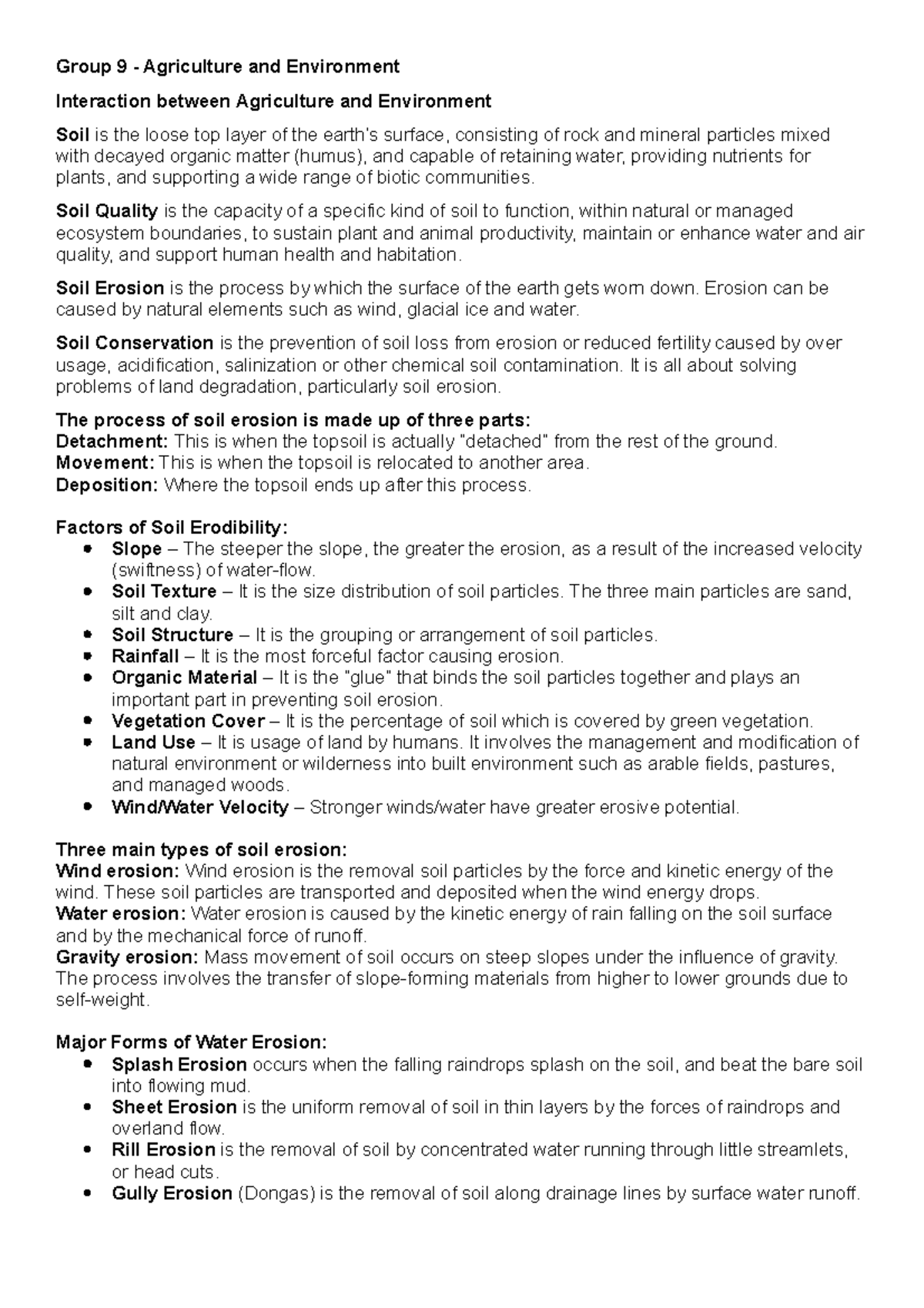 Lecture Notes - Soil Erosion - Group 9 - Agriculture and Environment ...