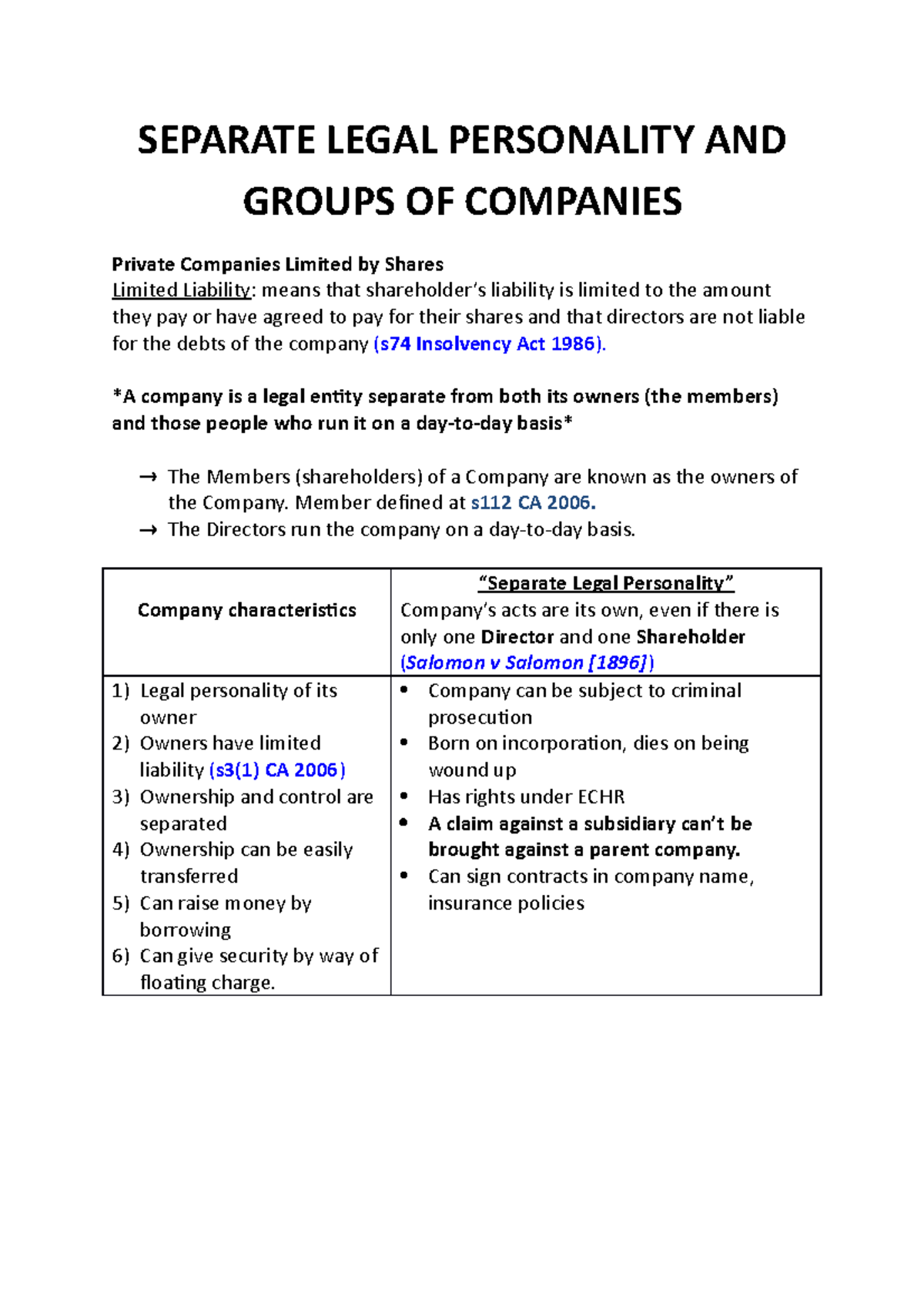BLP - 2 - Separate Legal Personality AND Groups OF Companies - SEPARATE ...