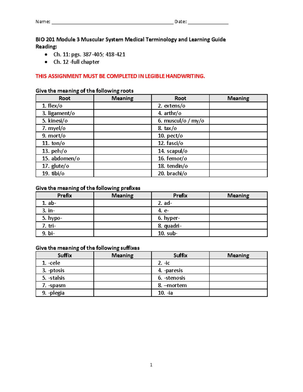 BIO 201 Module 3 Learning Guide-Muscular System - BIO 201 Module 3 ...