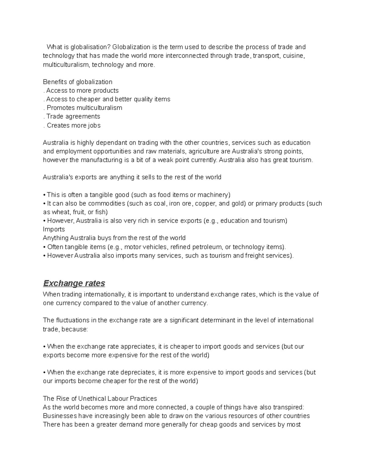 Humanities test revision- economics - What is globalisation ...
