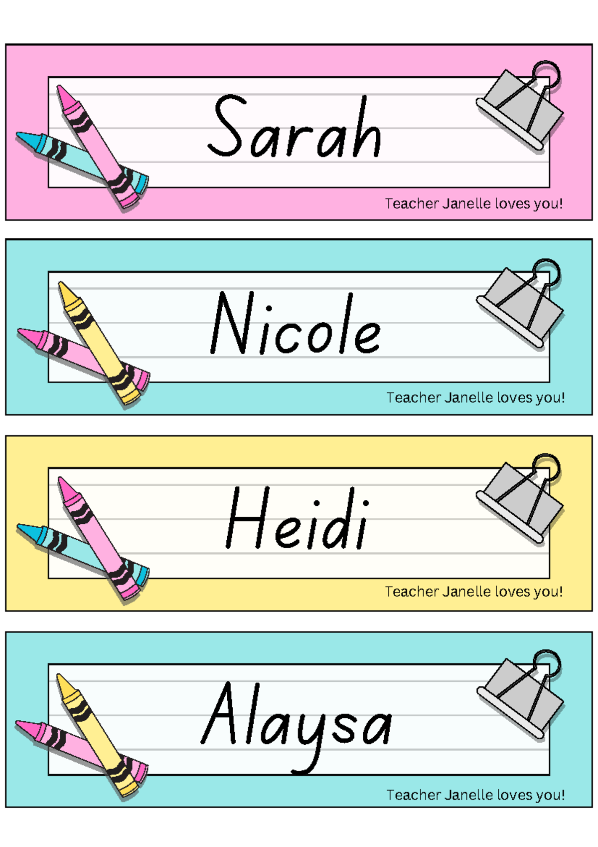 Student Name Label Flashcards in Colorful Pastel Sketch StyleSDSD ...