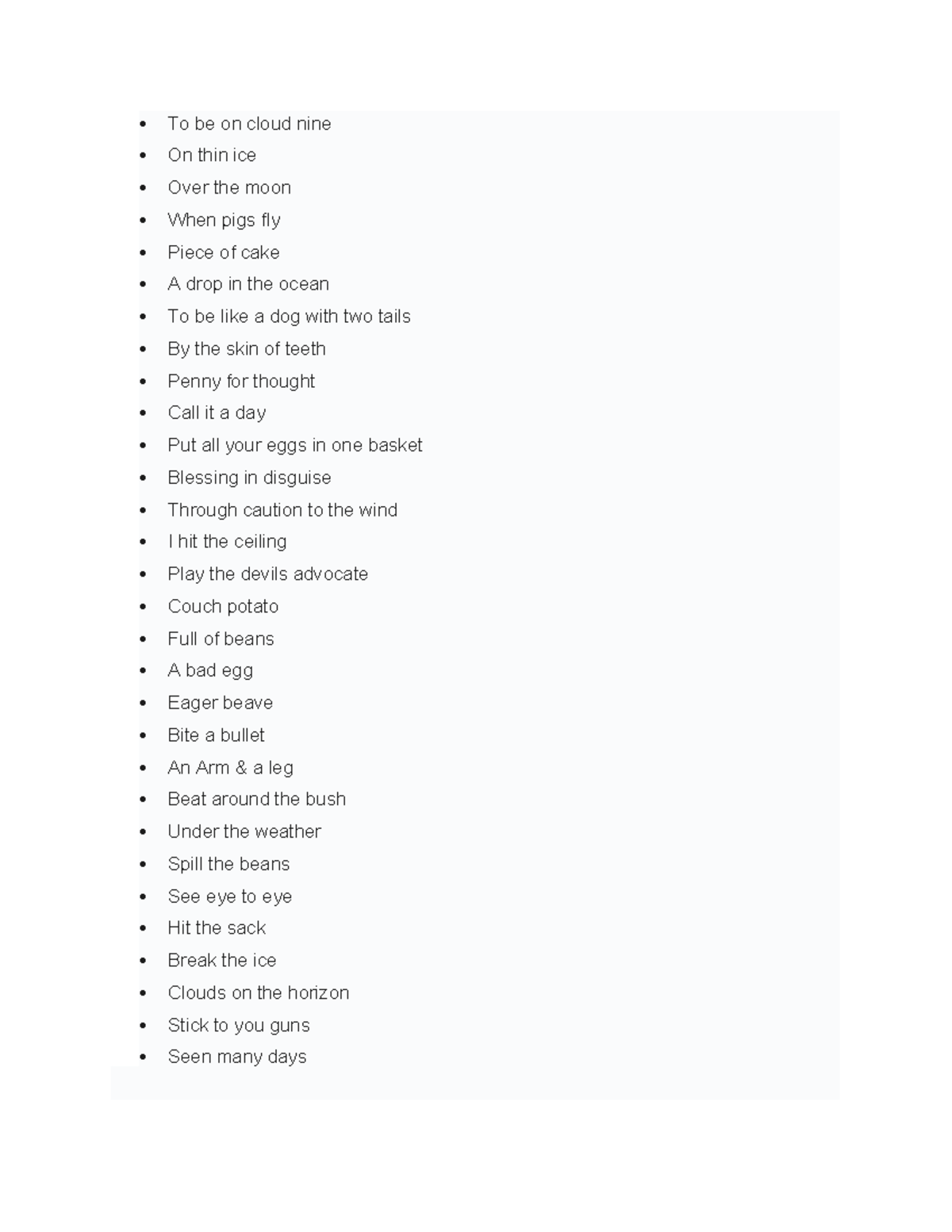 Idioms and sentences - To be on cloud nine On thin ice Over the moon ...