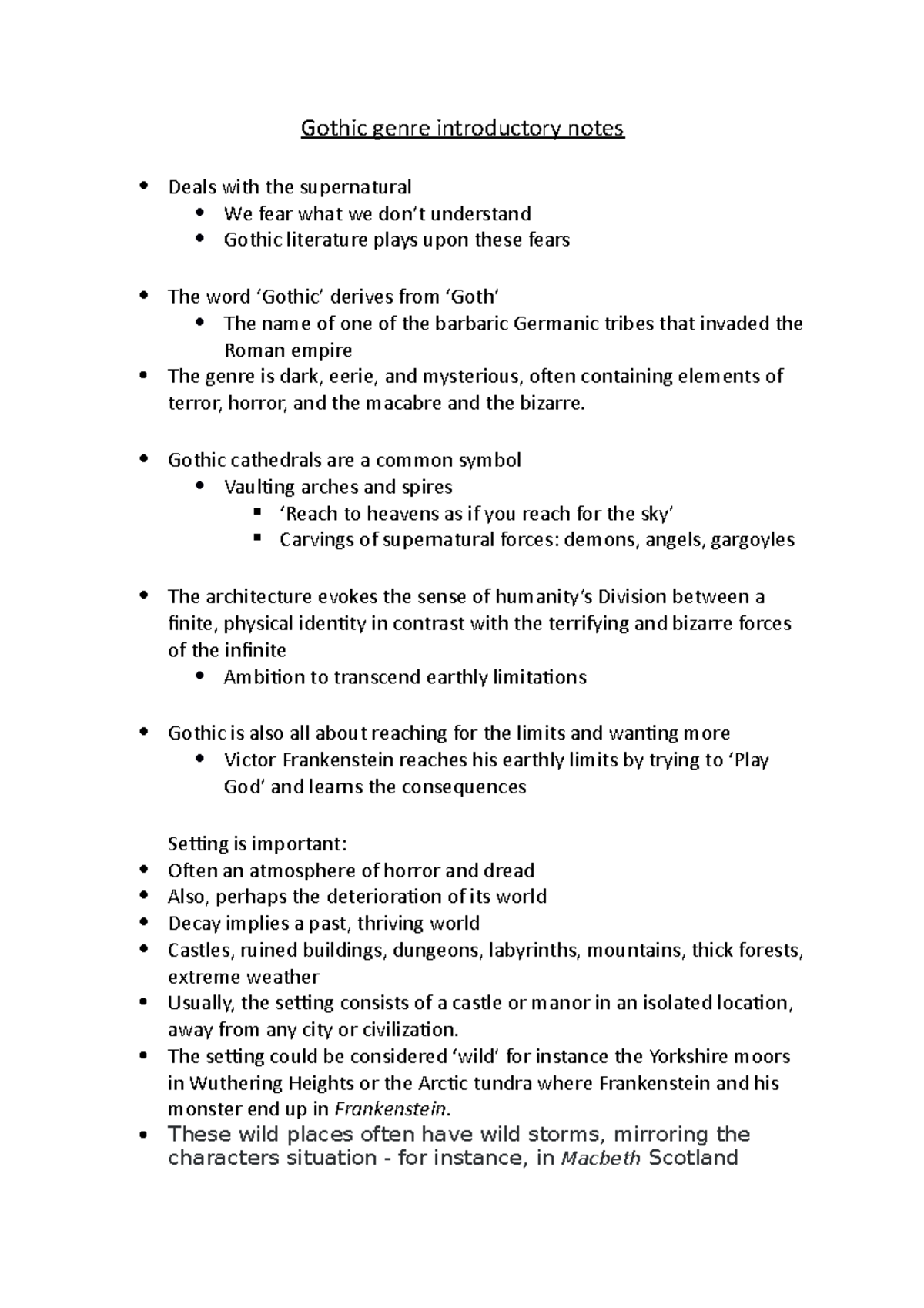 Gothic genre introductory notes - Gothic cathedrals are a common symbol ...