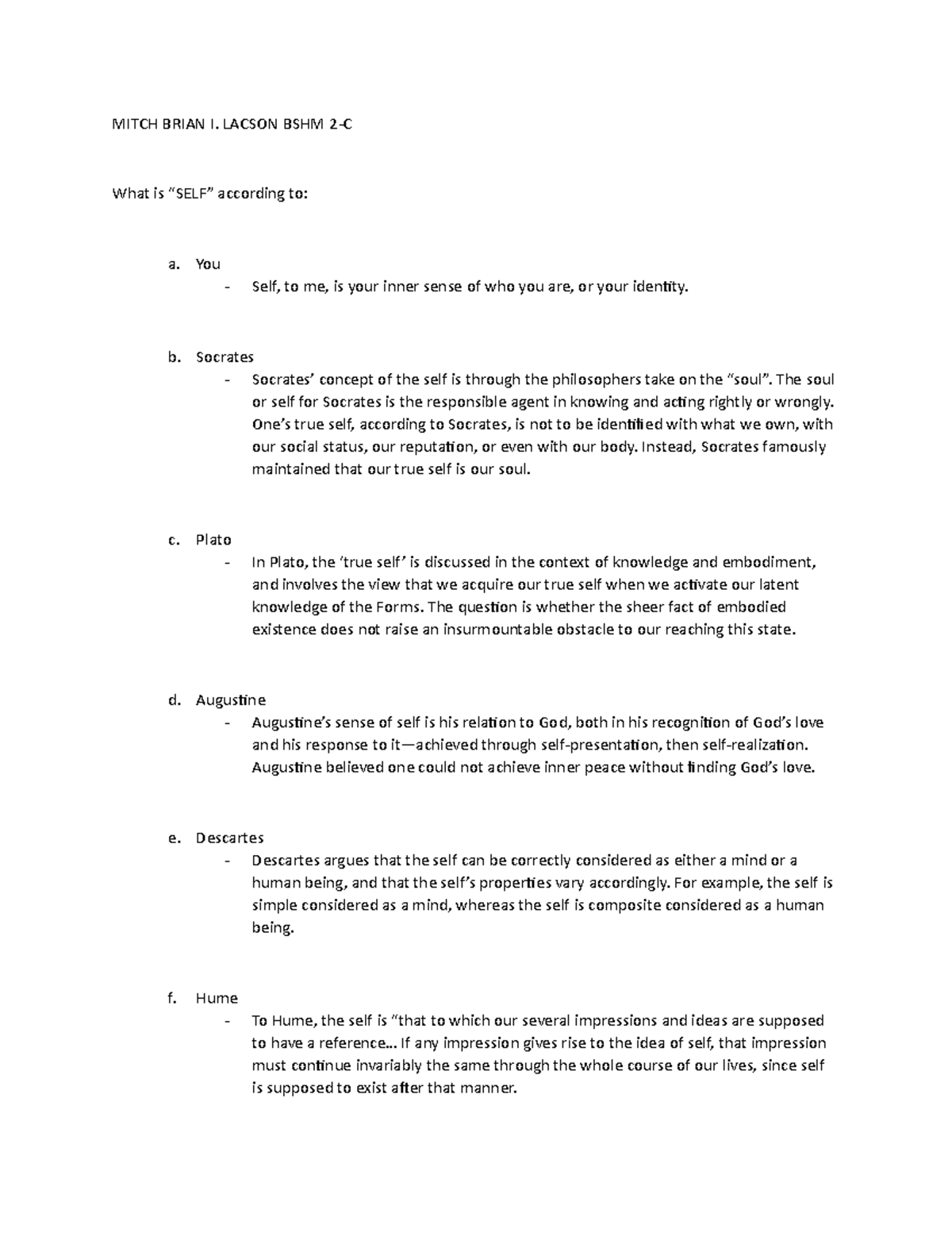 GEC Understanding the Self- Midterm - MITCH BRIAN I. LACSON BSHM 2-C ...