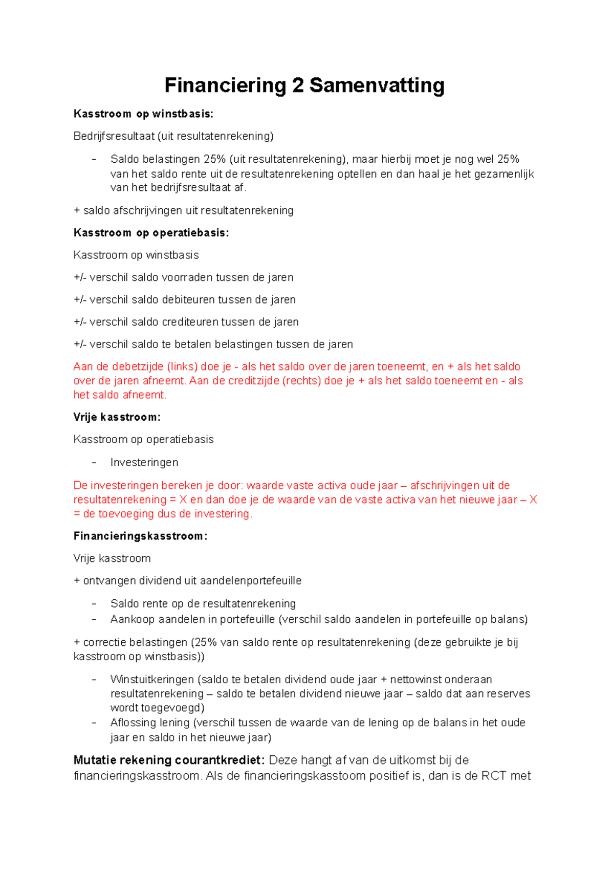 Financiering 2 Samenvatting - Financiering 2 Samenvatting Kasstroom op ...