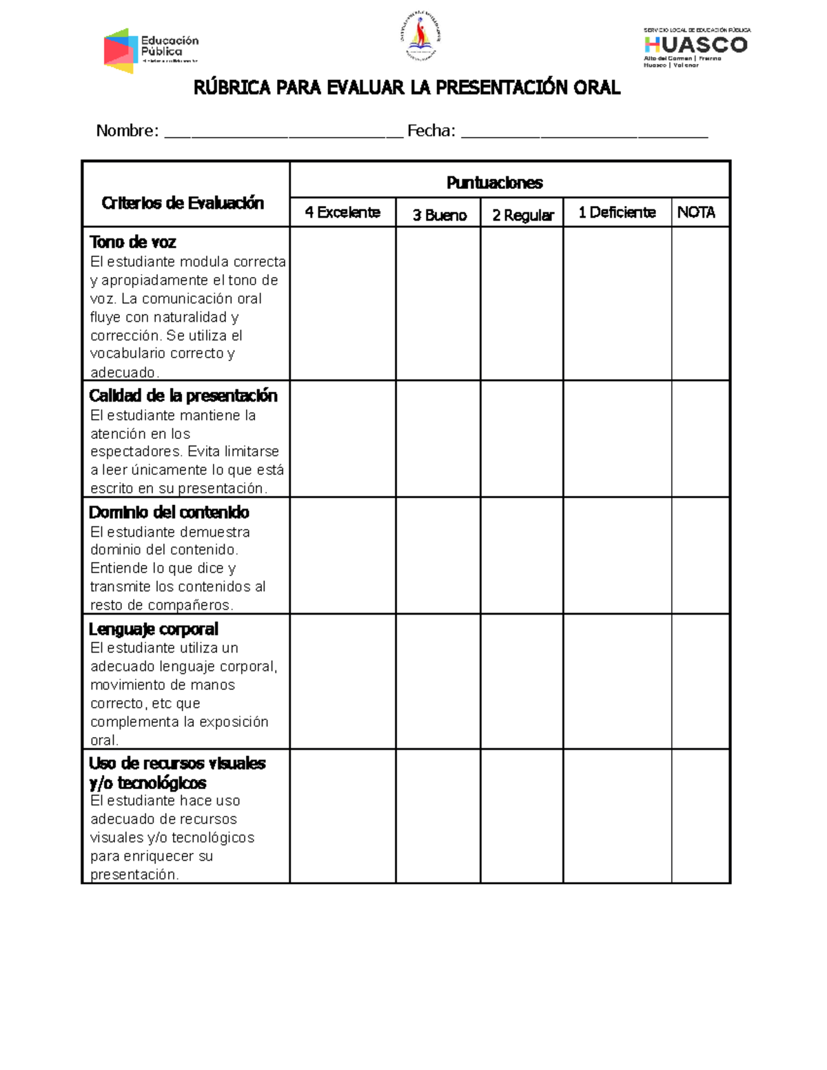 Rubrica DE ExposicióN ORAL - RÚBRICA PARA EVALUAR LA PRESENTACIÓN ORAL ...