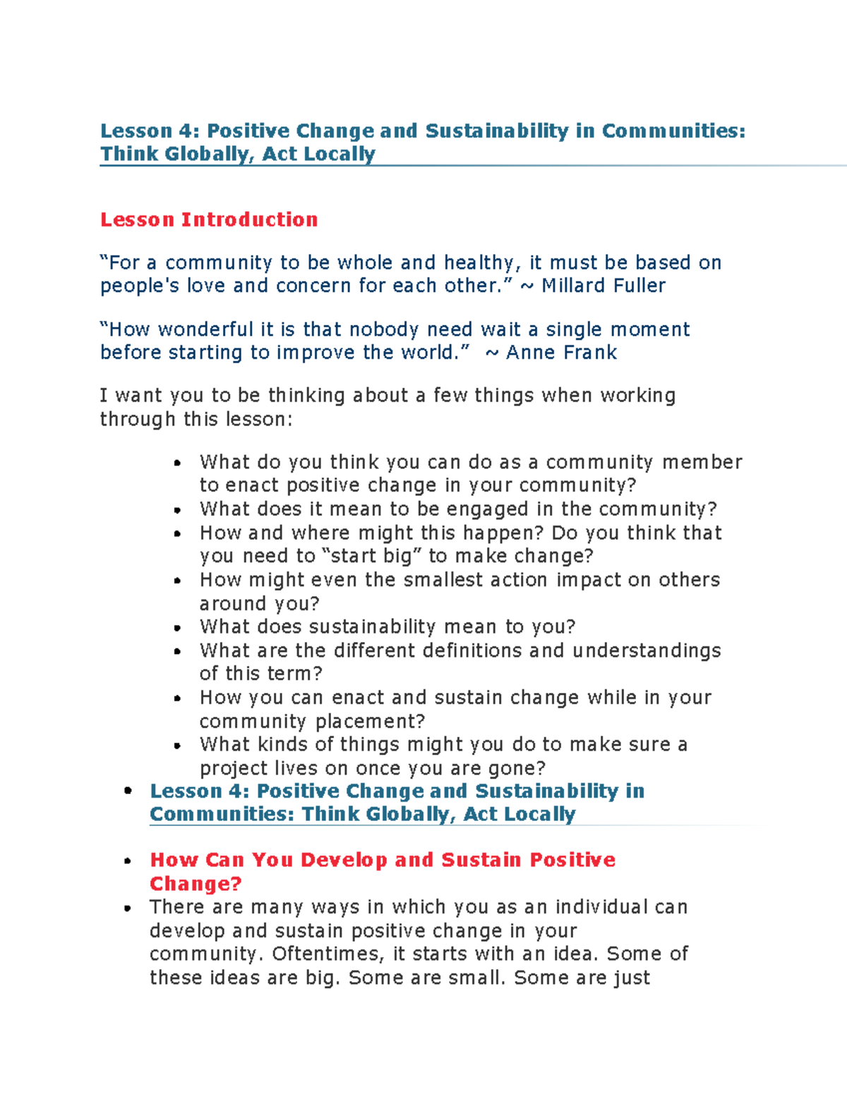Midterm 2 4-8 for uu150 - Lesson 4: Positive Change and Sustainability ...