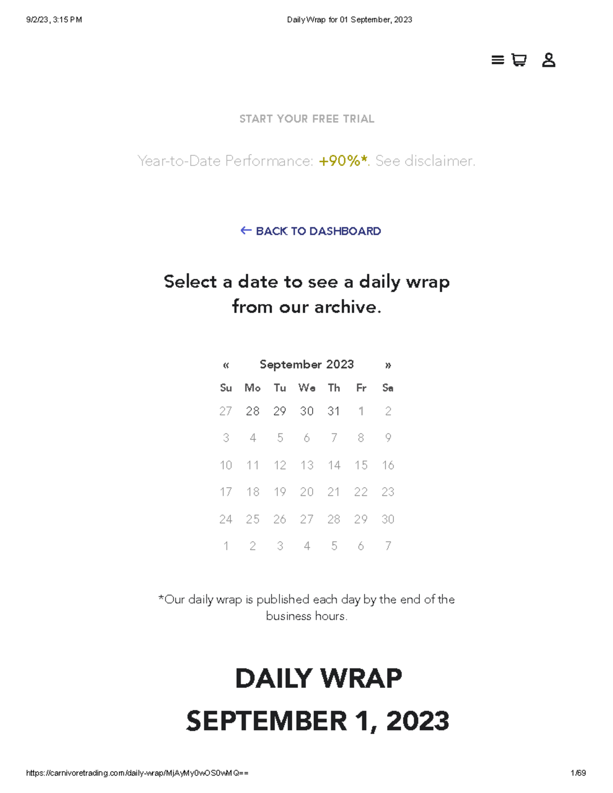 Daily Wrap for 01 September, 2023 - Year-to-Date Performance: +90%*. See disclaimer ...