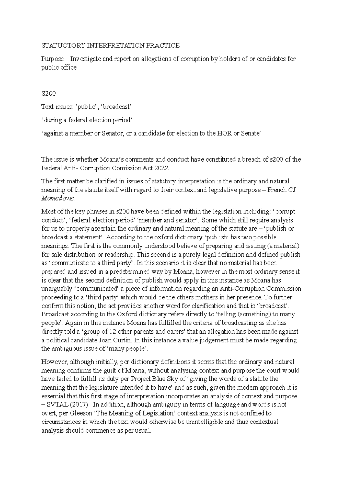 Stat Interpretation Practice - STATUOTORY INTERPRETATION PRACTICE ...
