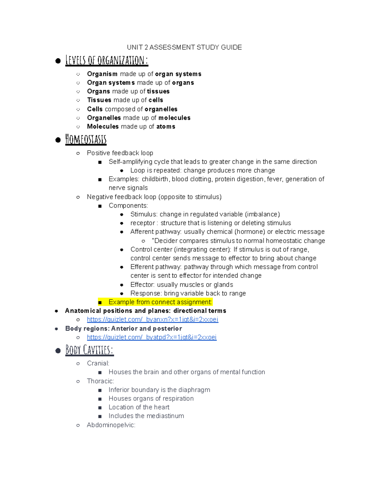 Copy of BIO 251 Unit 2 Assessment Study Guide - UNIT 2 ASSESSMENT STUDY ...