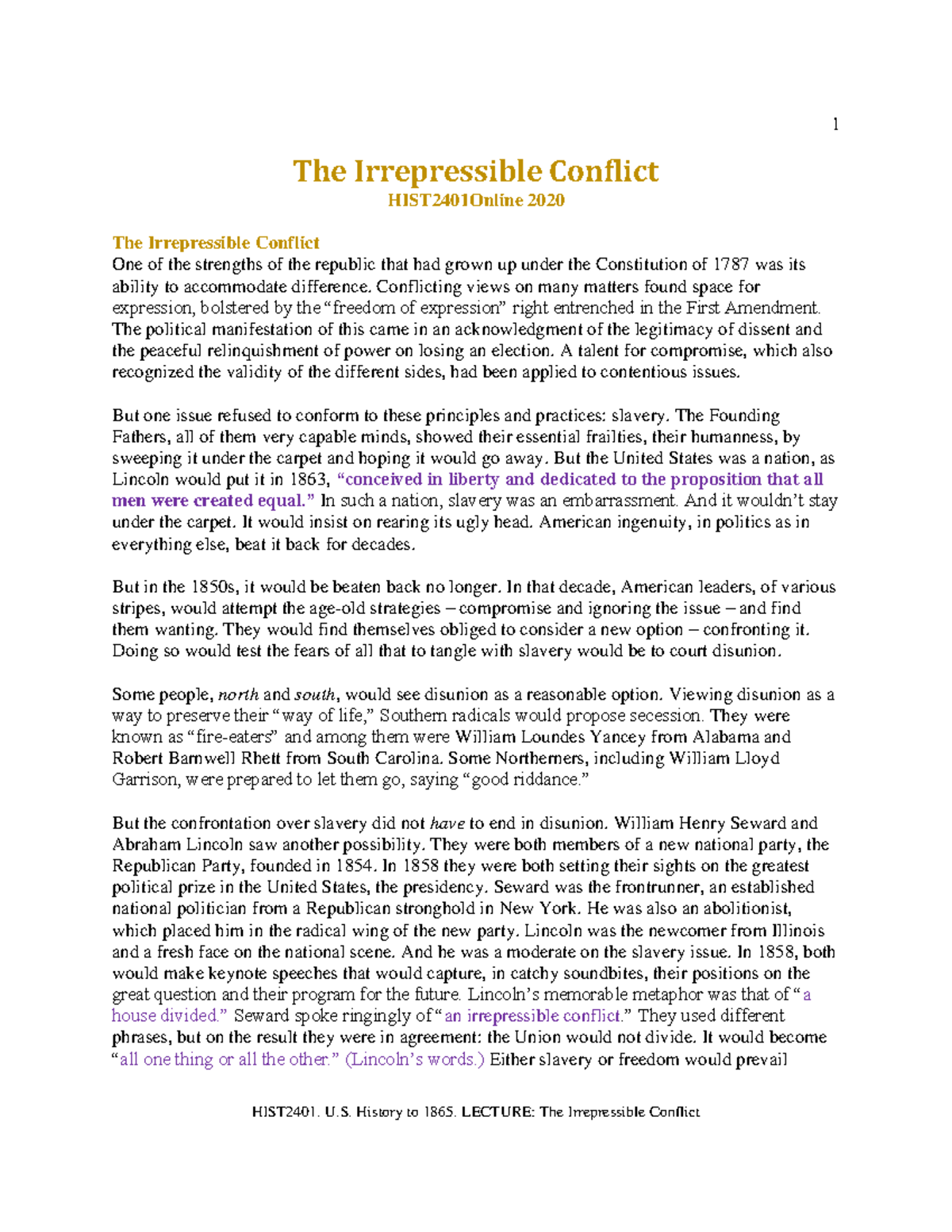 Lecture Expansion Irrepressible Part 1 - Hist of the united stated to ...
