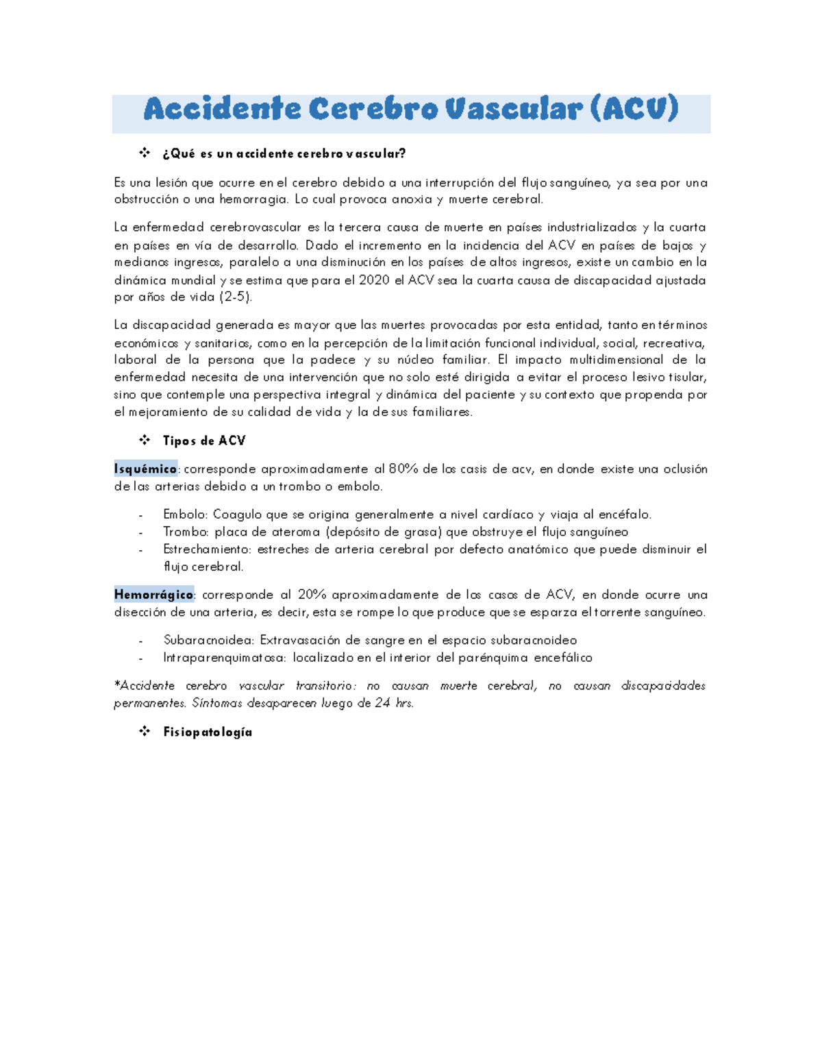Accidente Cerebro Vascular - Lo cual provoca anoxia y muerte cerebral. La enfermedad ...