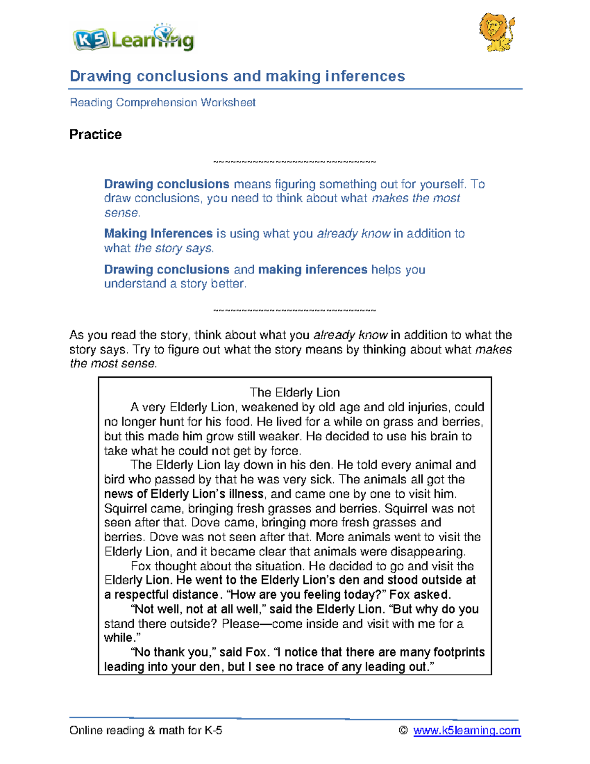 Grade 5 conclusions inferences b - Online reading & math for K-5 ...