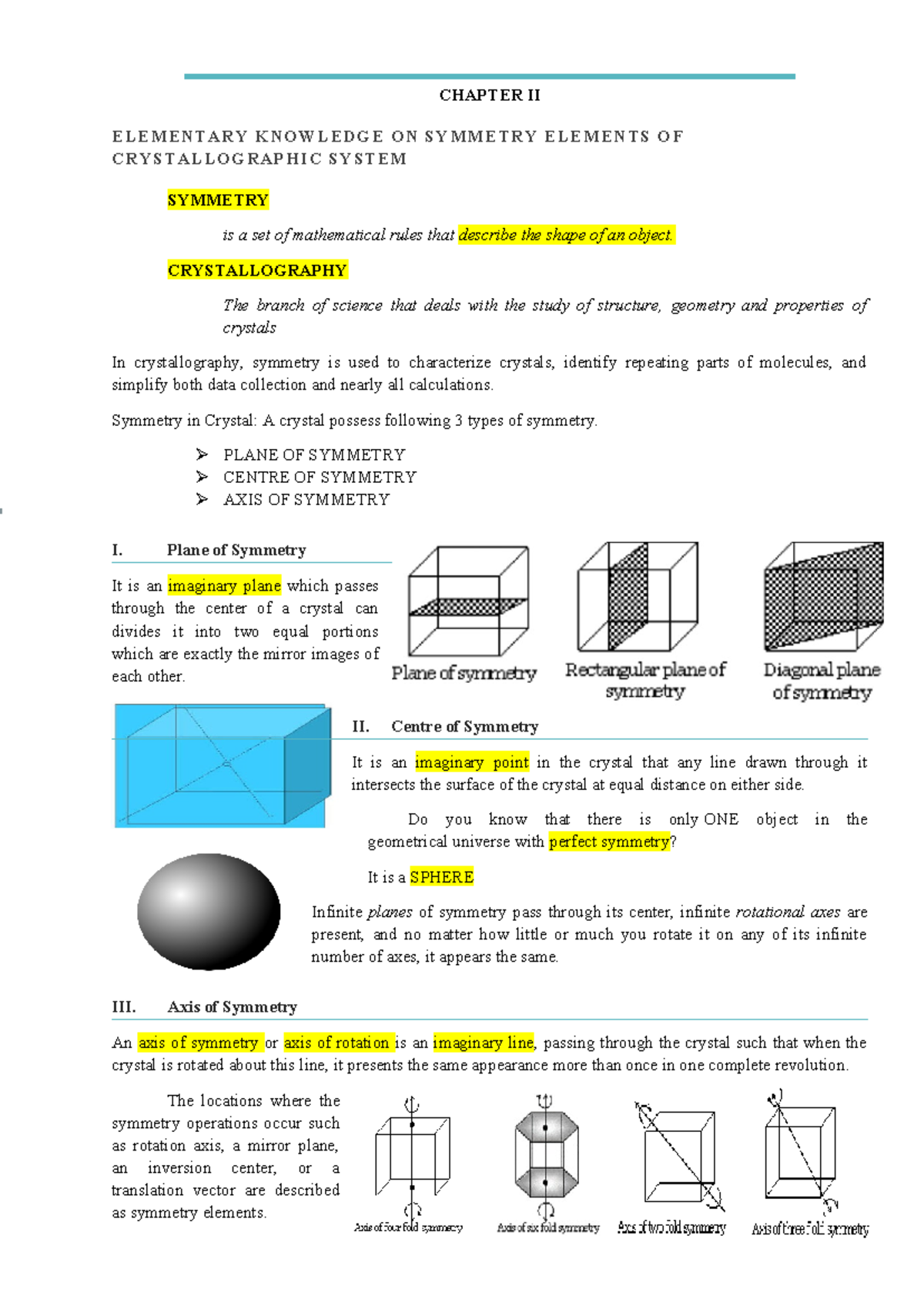 Midterm GEOLOGY - CHAPTER II ELEMENTARY KNOWLEDGE ON SYMMETRY ELEMENTS ...