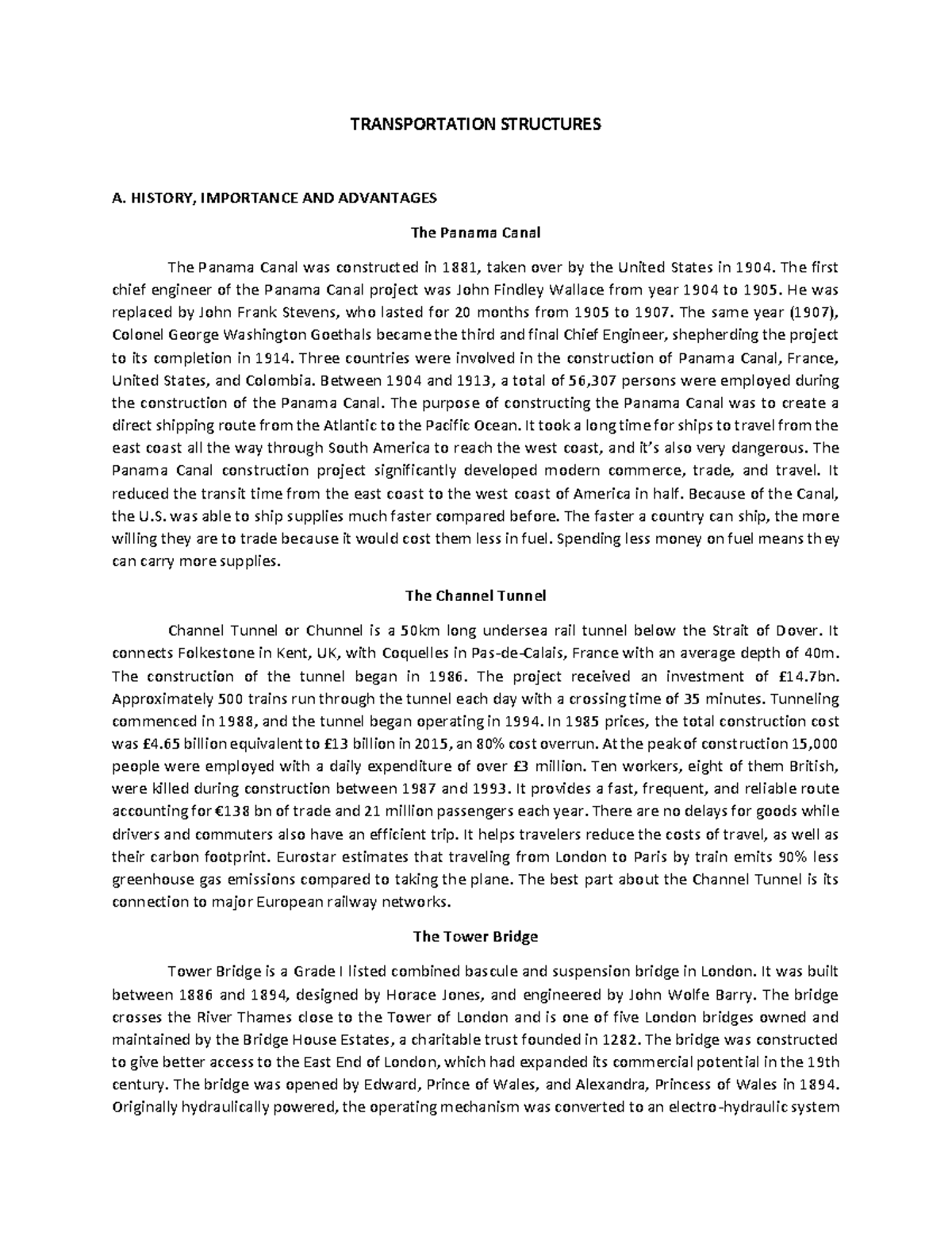 Transportation Structures - TRANSPORTATION STRUCTURES A. HISTORY ...