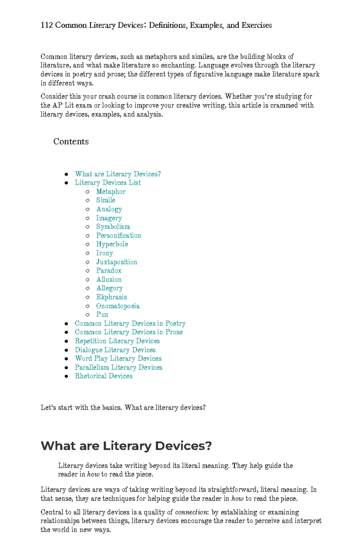 112 Common Literary Devices Definitions, Examples, and Exercises ...