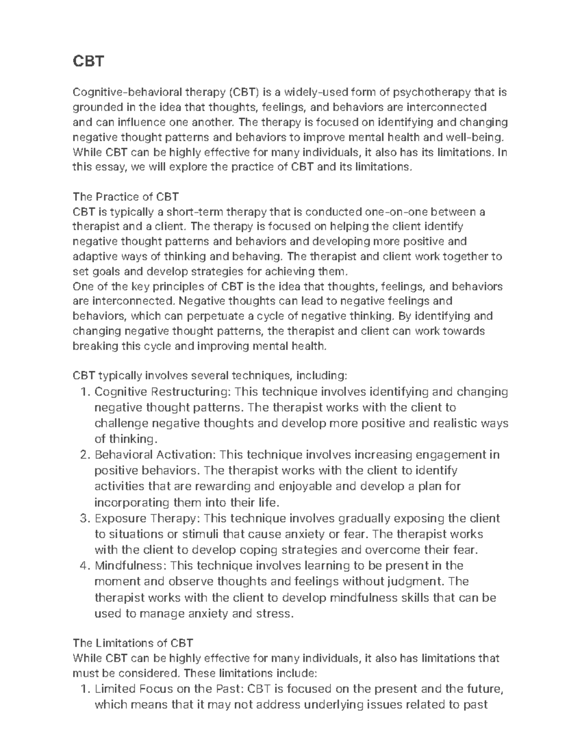 CBT - notes - 1. 2. 3. 4. 1. CBT Cognitive-behavioral therapy (CBT) is ...