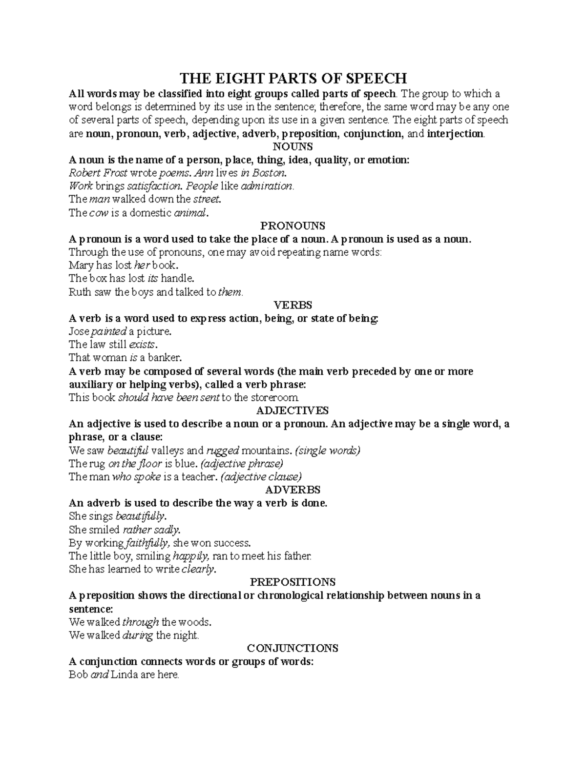 The eight parts of speech 1 - THE EIGHT PARTS OF SPEECH All words may ...