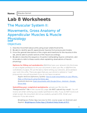 BI 121 Intro to Human Anatomy Week 5 Lab 6 Articulations and Muscles ...