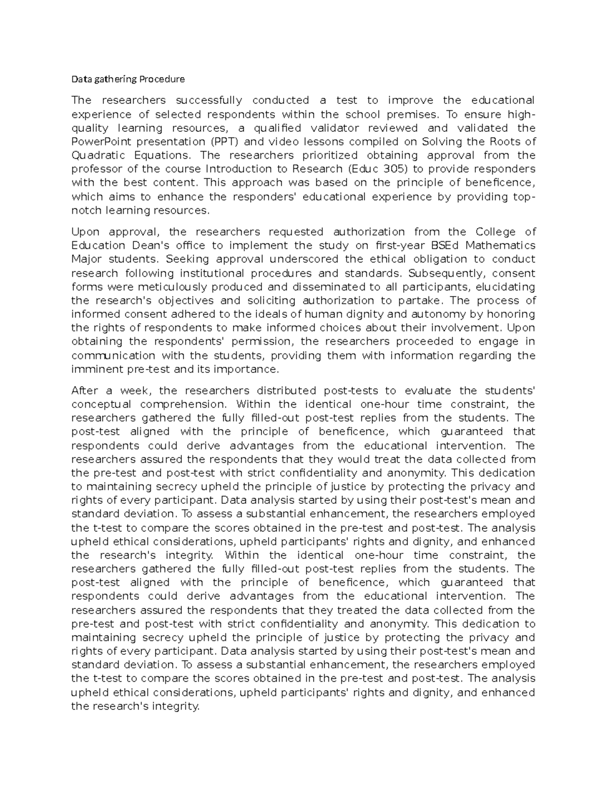 Data gathering Procedure - To ensure high- quality learning resources ...