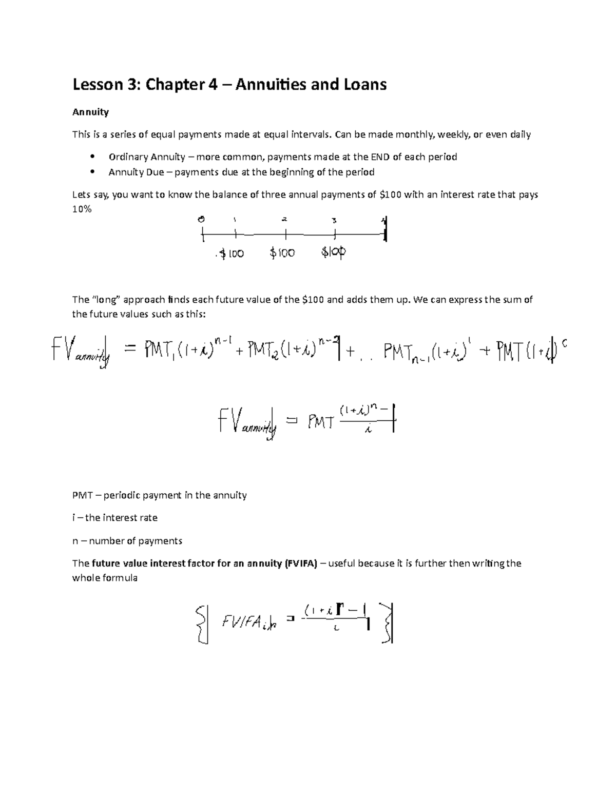Lesson 3 - Ch 4 - Textbook notes - Lesson 3: Chapter 4 – Annuities and ...
