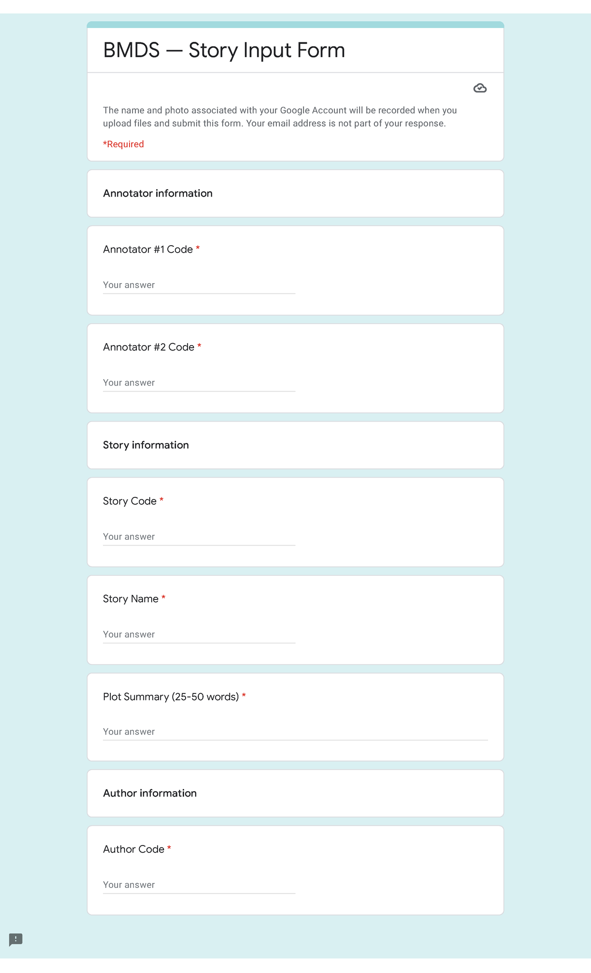 Story input form - None - Annotator information Story information ...