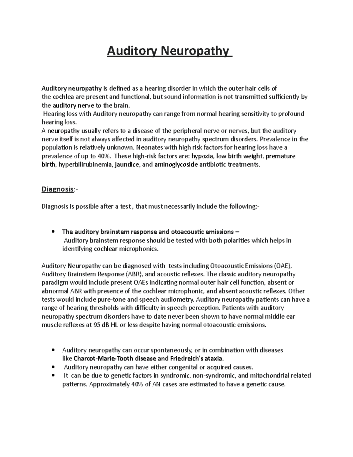 Auditory neuropathy 333 - Auditory Neuropathy Auditory neuropathy is ...